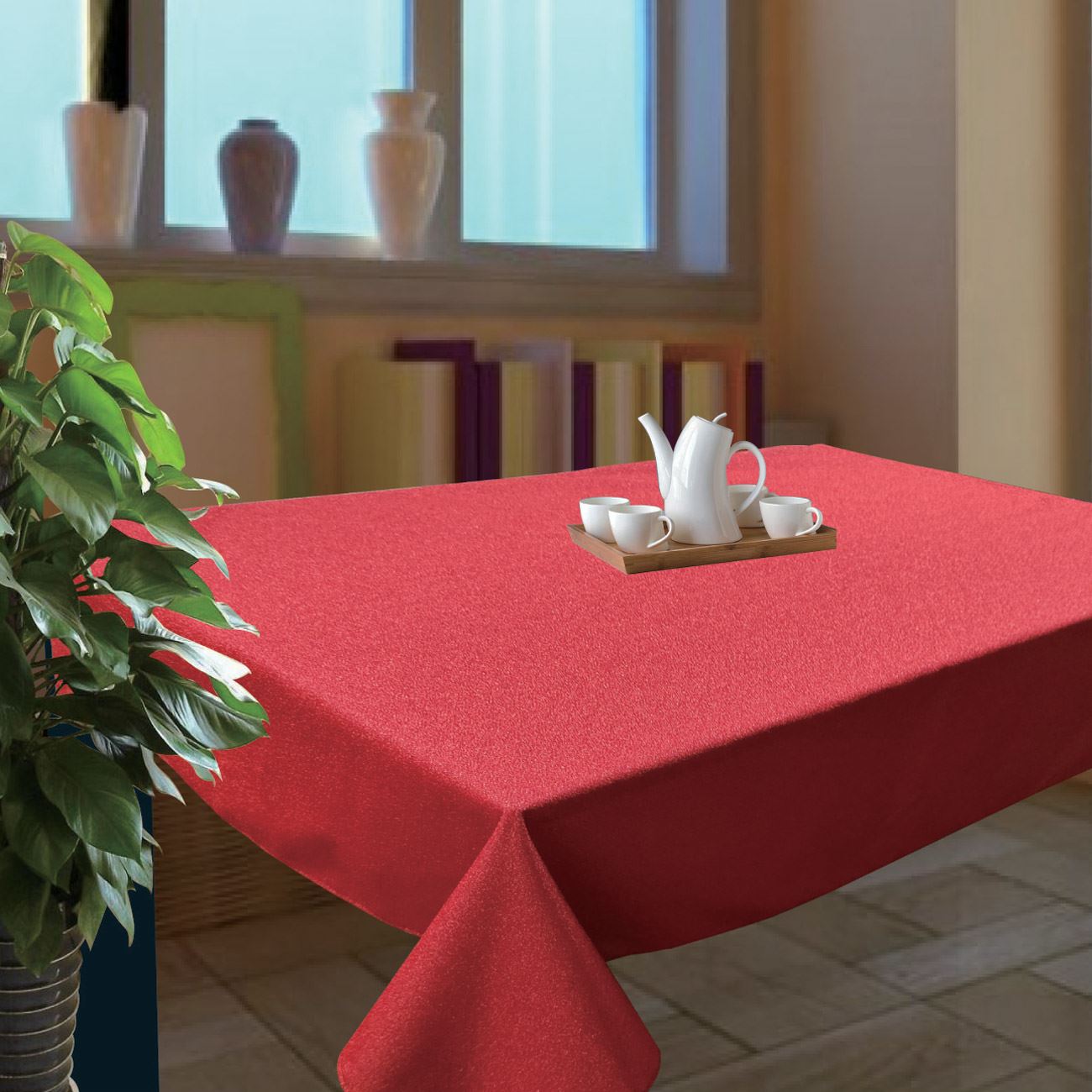 Fata de masa rosie ornamentala de Craciun, 180 x 140 cm - eMAG.ro