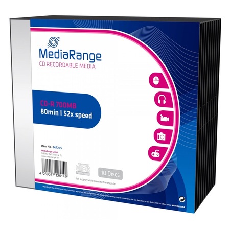 Комплект от 10 диска MediaRange, CD-R80, Slimcase, 700 MB - eMAG.bg