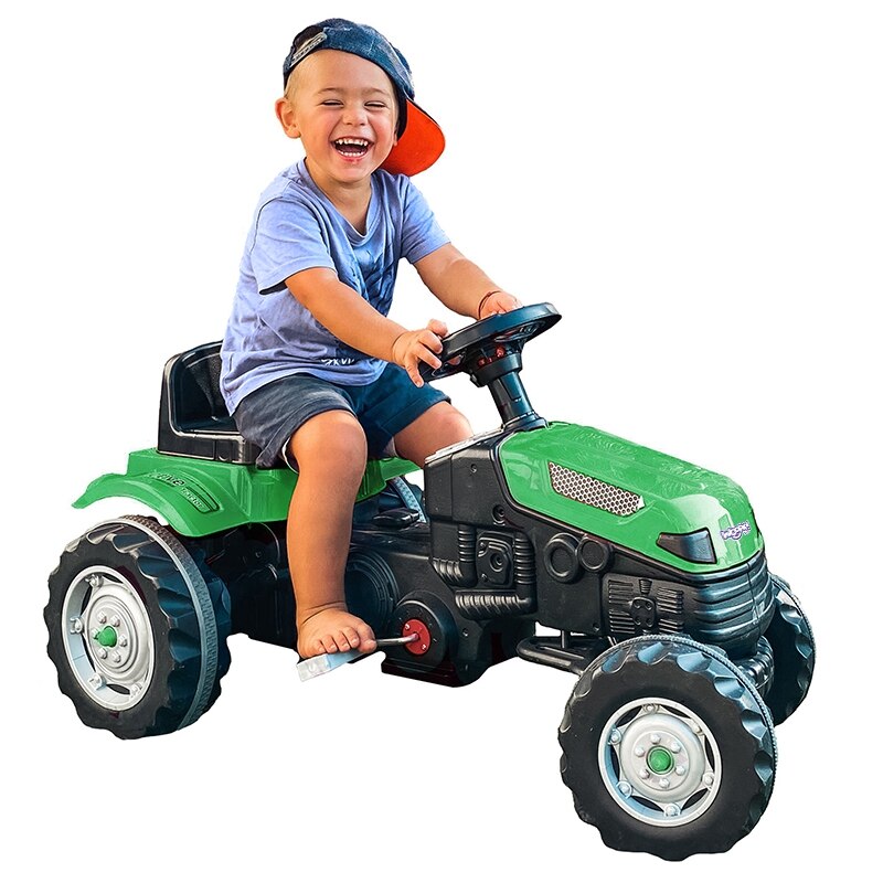 Pedálos traktor, WOOPIE, Csendes kerekek, Műanyag, Zöld/Fekete, 3 ...