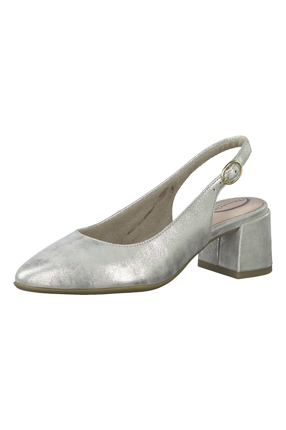 Tamaris Comfort, Pantofi slingback cu toc masiv, Argintiu, 40 - eMAG.ro