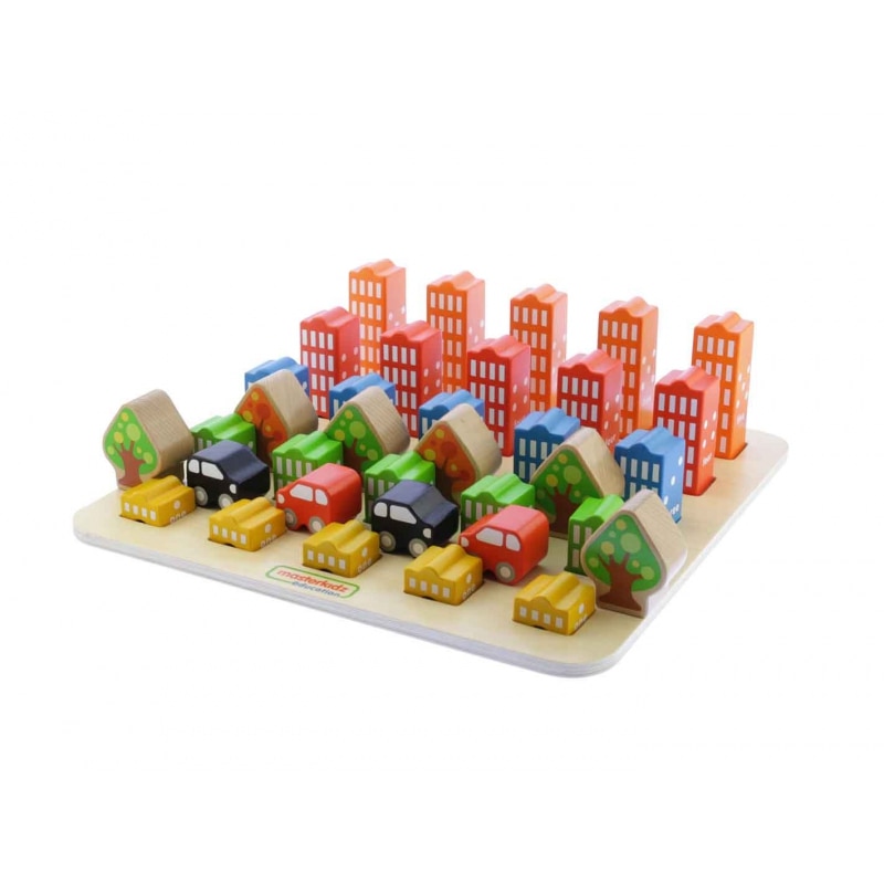 Cuburi constructie oras pentru copii, Masterkidz, Lemn, Multicolor, 2 ...