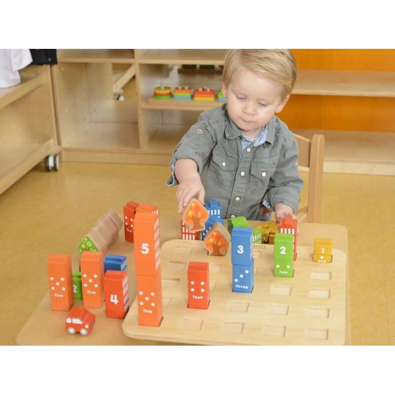 Cuburi constructie oras pentru copii, Masterkidz, Lemn, Multicolor, 2 ...