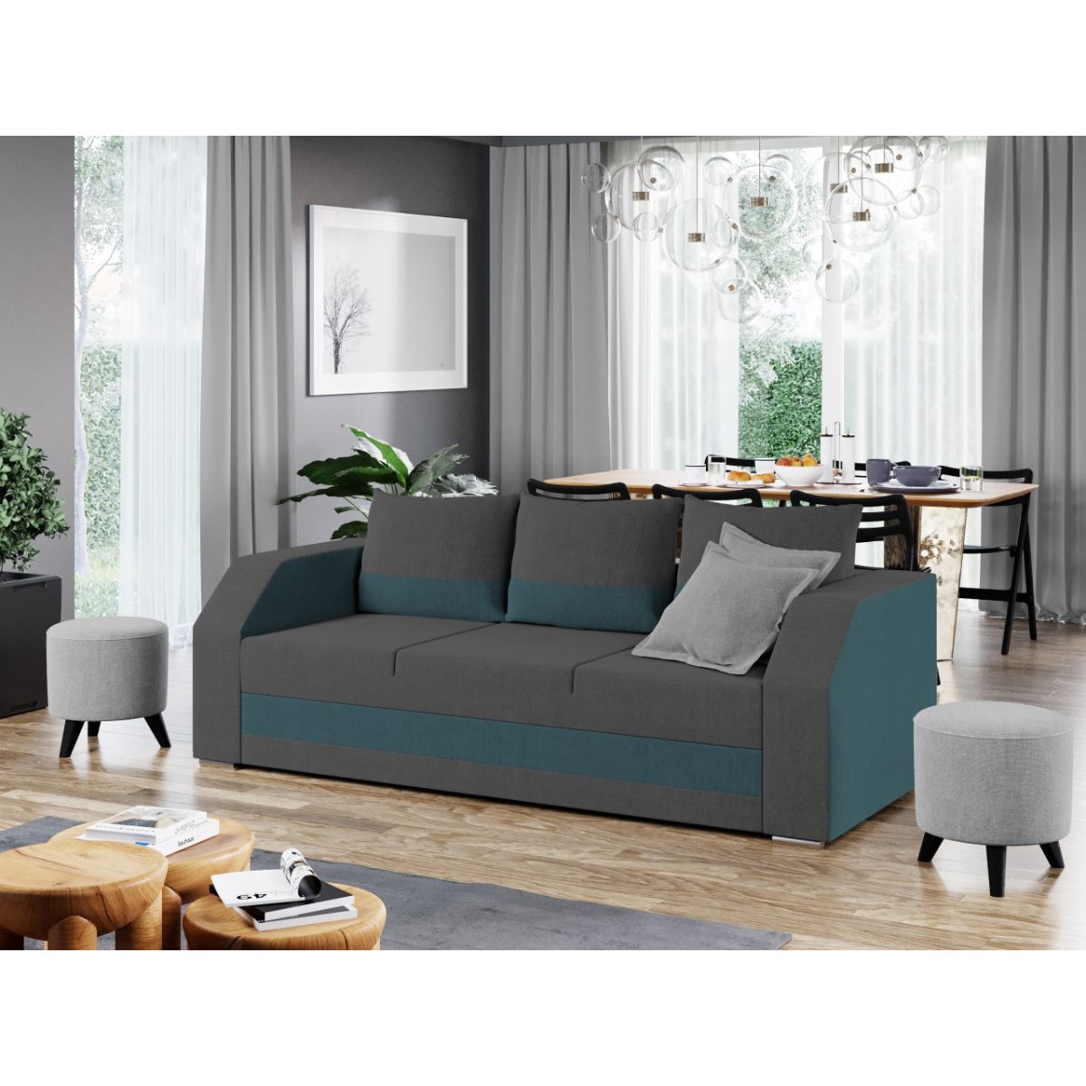 Canapea Camino, extensibila, cu lada depozitare, stofa, 220 x 94 x 87 ...