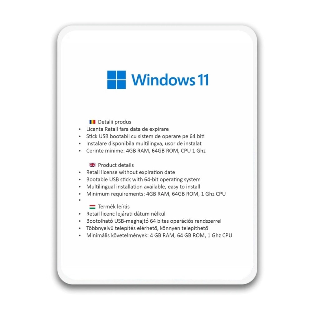 Stick USB cu licenta Microsoft Windows 11 Professional Retail, limba ...