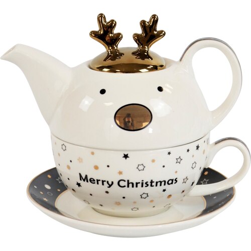 Set ceainic cu ceasca din portelan, tematica Craciun - eMAG.ro