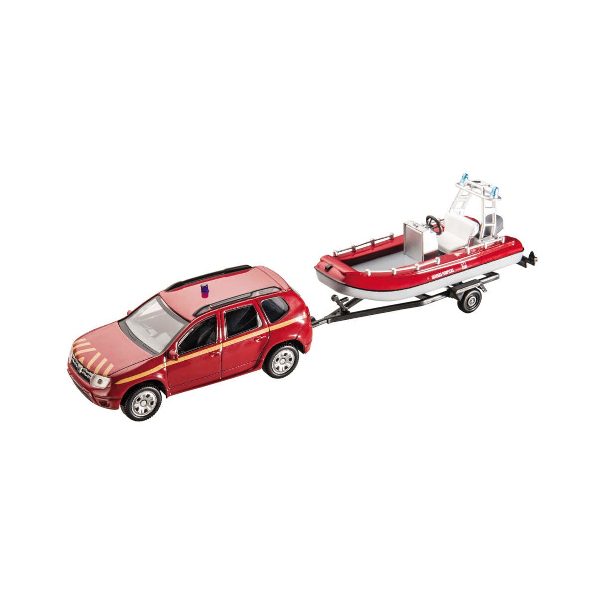 Macheta auto Dacia Duster 2 2014 Pompieri si remorca salupa, 1:43 Mondo ...