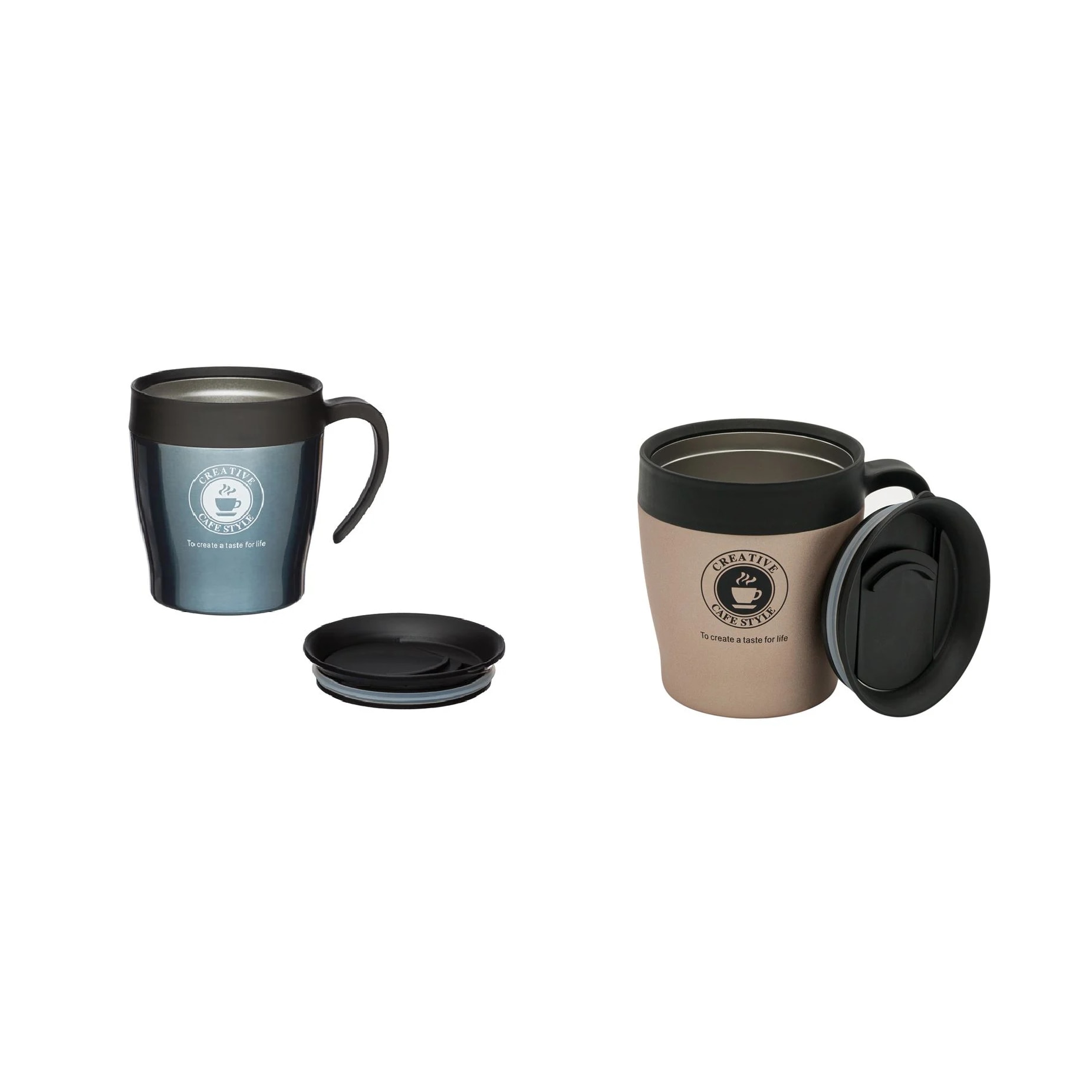 Set 2 Cani pentru cafea cu capac, izotermic, metal-plastic, 350ml ...