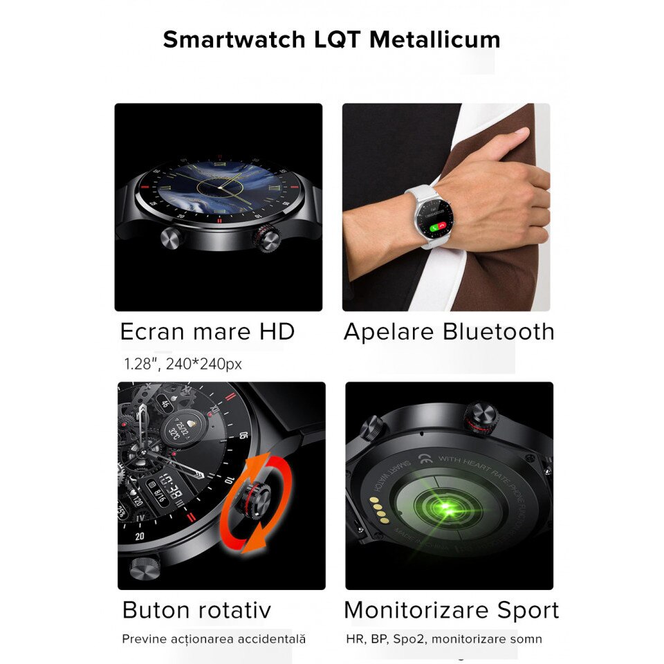 SmartWatch LQT Metallicum, Apelare Bluetooth, Buton rotativ, Tracker ...