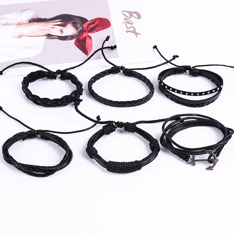Set 6 bratari barbatesti piele naturala calitativa, NEVERMORE, cu ...