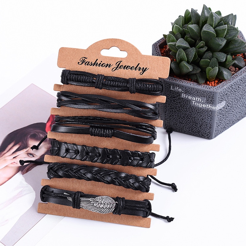 Set 6 bratari barbatesti piele naturala calitativa, NEVERMORE, cu ...