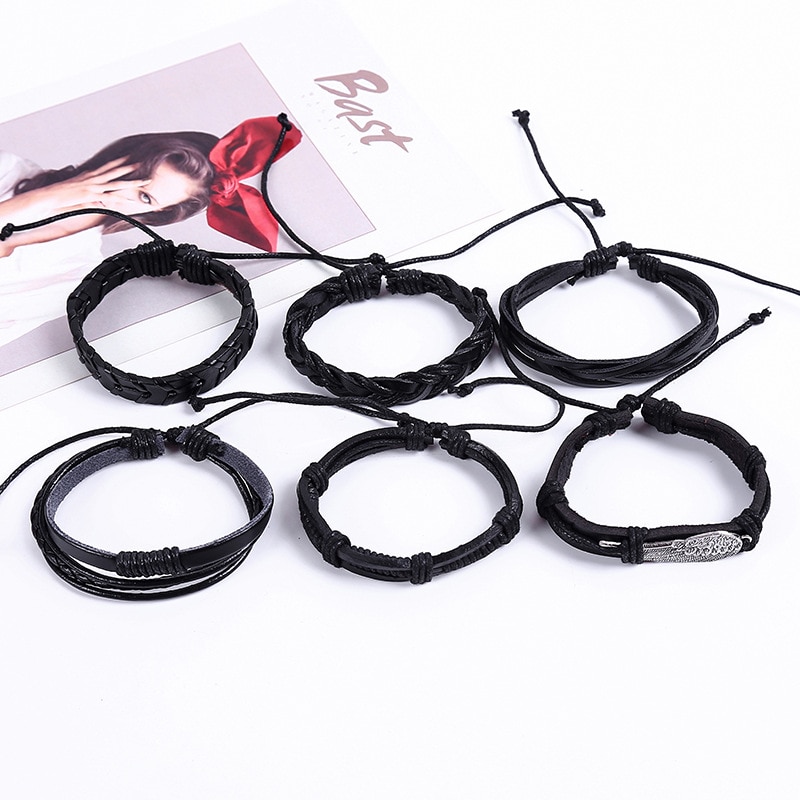 Set 6 bratari barbatesti piele naturala calitativa, NEVERMORE, cu ...