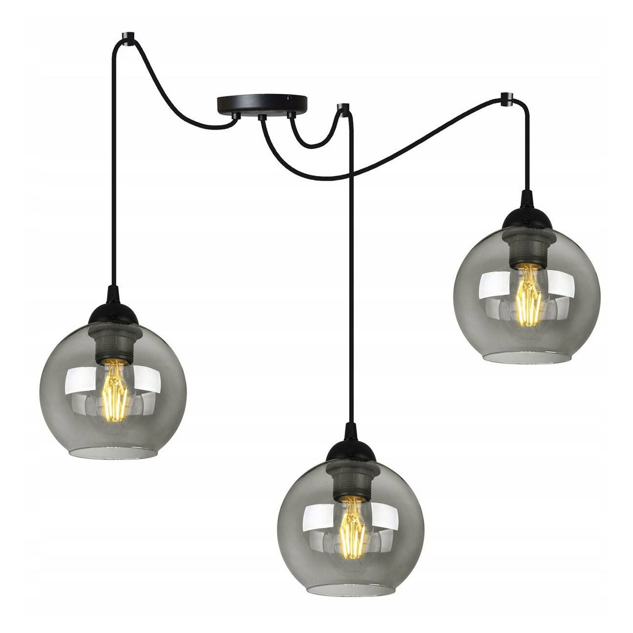 Lustra suspendata moderna spider, cu abajur din sticla, E27, negru ...