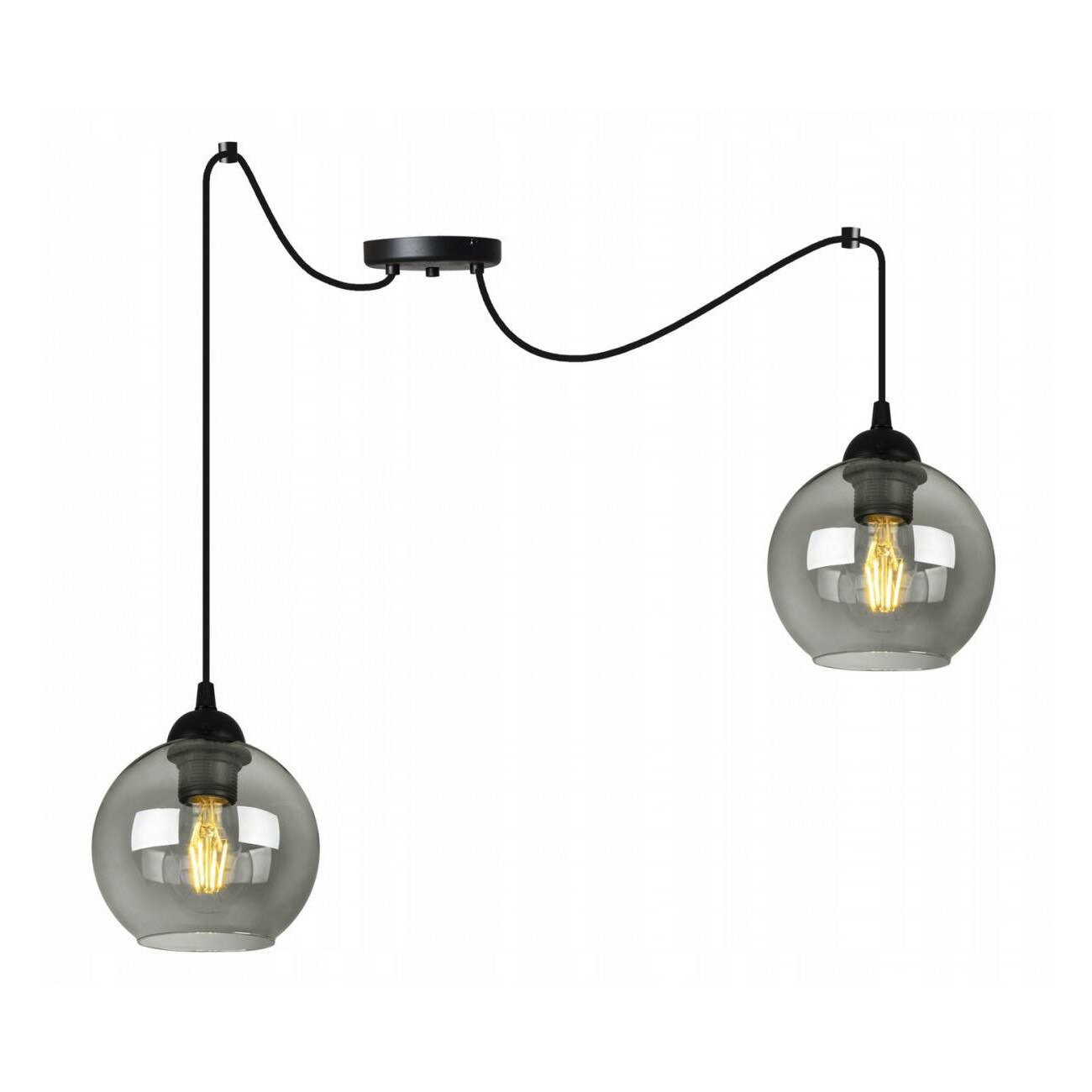 Lustra suspendata spider cu abajur rotund din sticla, 2xE27, negru ...