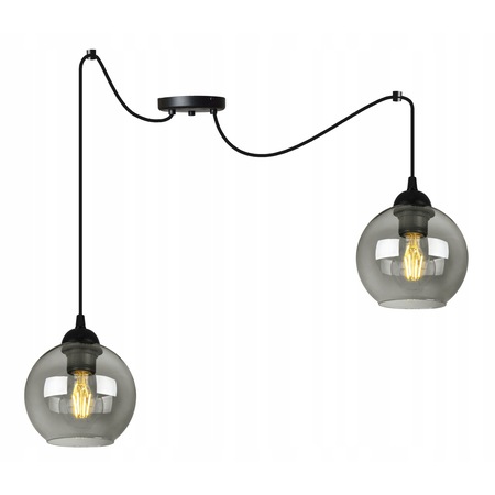 Lustra suspendata spider cu abajur rotund din sticla, 2xE27, negru ...