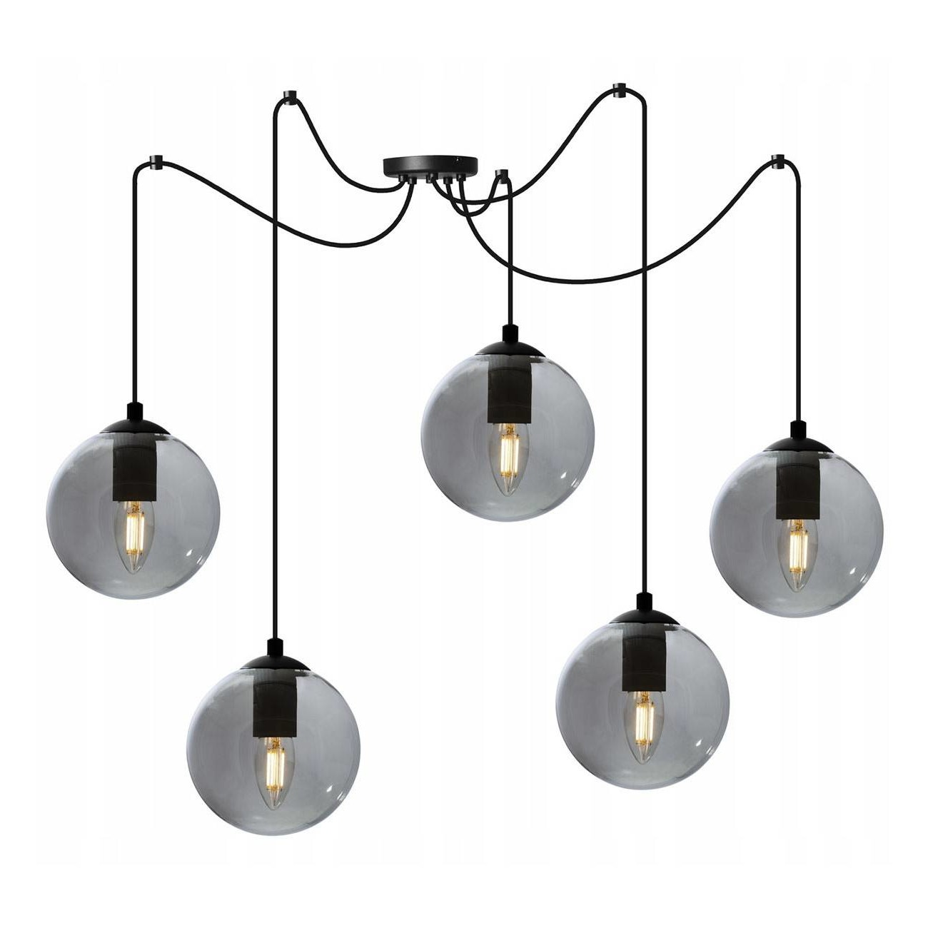 Lustra suspendata spider cu abajur rotund din sticla colorata, inaltime ...