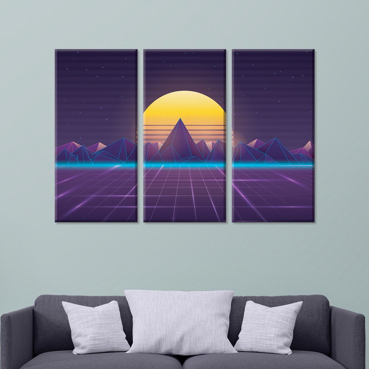 Картина-пано за стена Mega Vibe от 3 части, Фон стил 80те, 150x100 cm ...