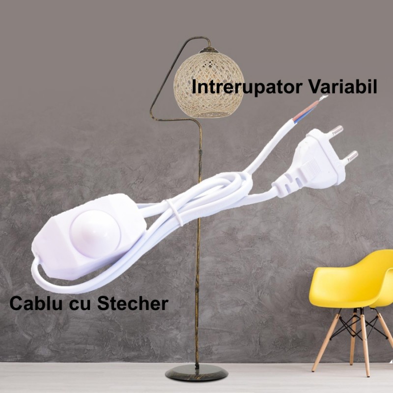 Cablu Alb cu Stecher si Variator 1,5m x 2 fire x 0,5 mm, Alb, ALX ...