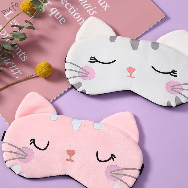 Masca pentru dormit sau calatorie, cu gel detasabil, Pufo Pisica ...