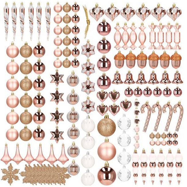 Set 152 Globuri si Decoratiuni de Craciun pentru Brad, din Plastic ...