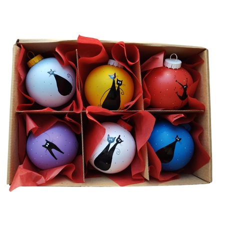 Set 6 globuri colorate cu pisici, Marca Tracolla, Globuri Craciun ...