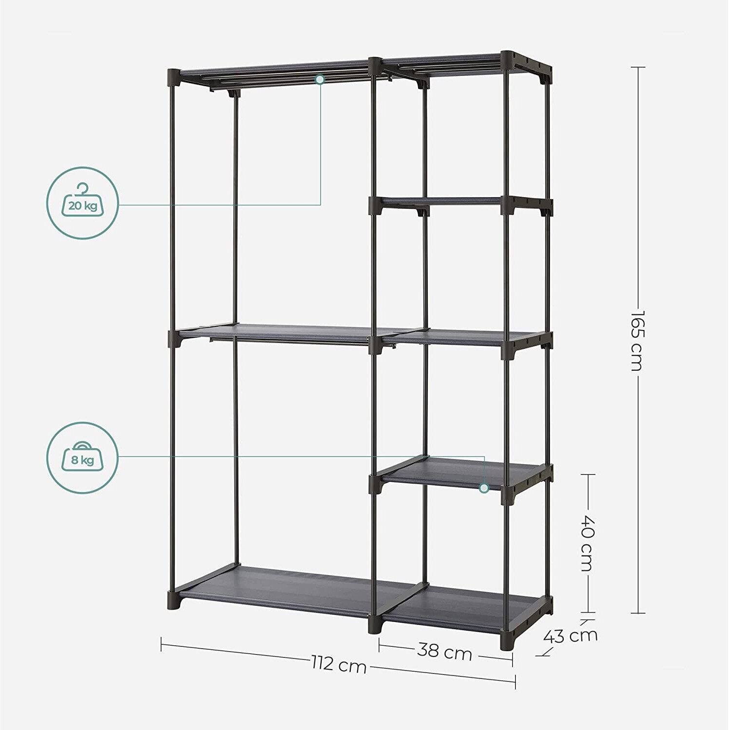Dulap depozitare SONGMICS, dulap pliabil, dressing, dulap metalic, 112 ...