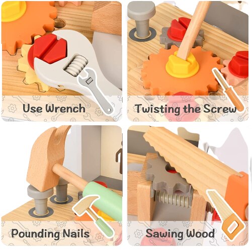 Mini Banc de Lucru Multifunctional cu Unelte din Lemn, Atelier de scule ...