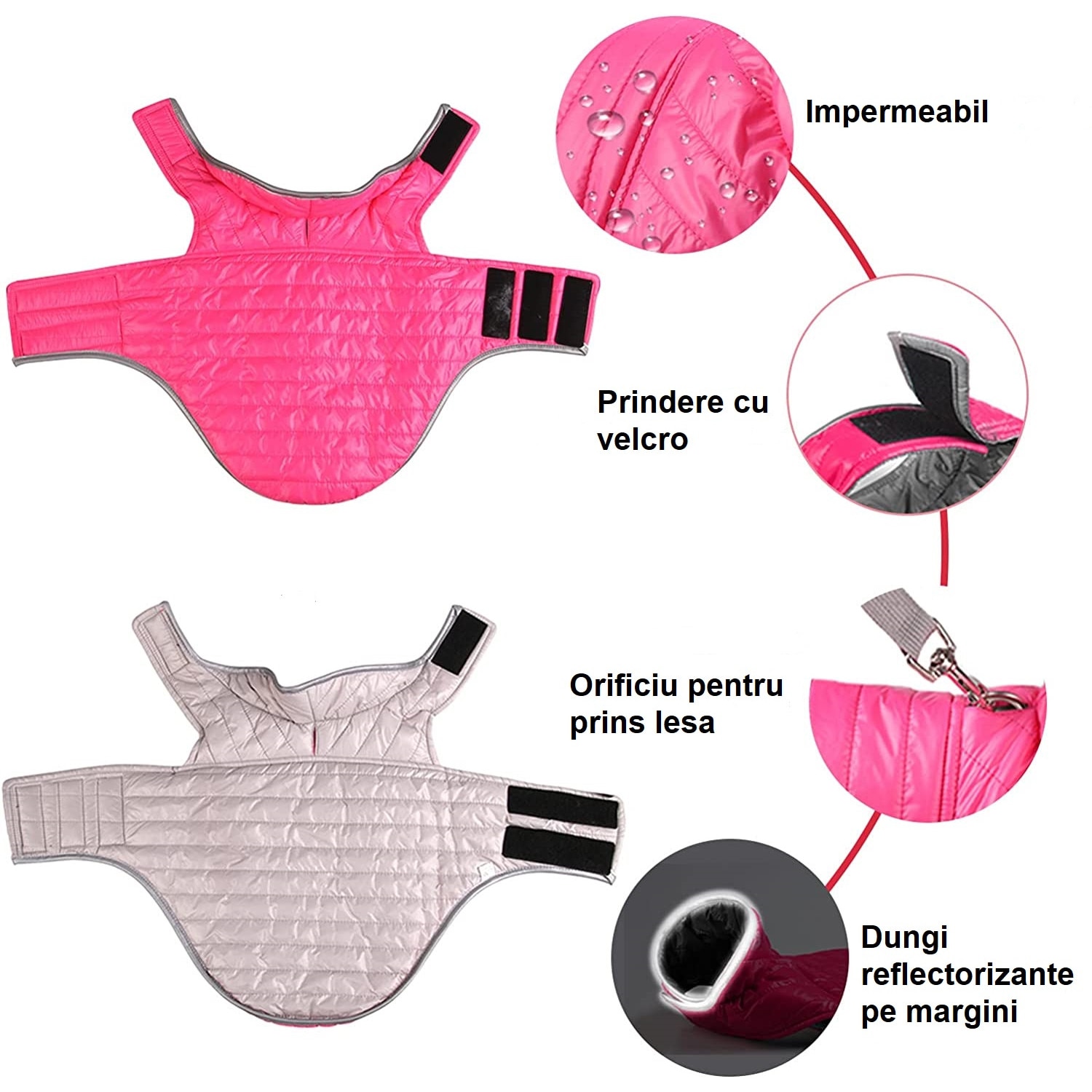 Geaca cu 2 fete pentru catei, S, Roz/Gri - eMAG.ro
