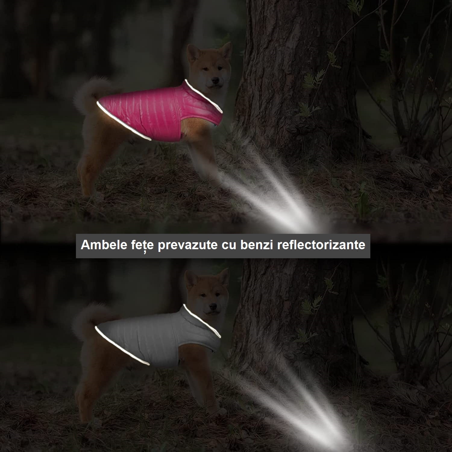 Geaca cu 2 fete pentru catei, S, Roz/Gri - eMAG.ro