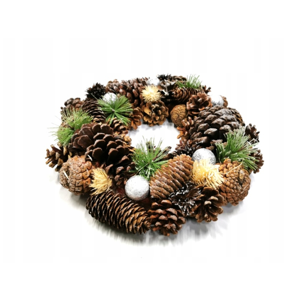 Coronita de craciun cu conuri de pin pentru usa 32 cm gri - eMAG.ro