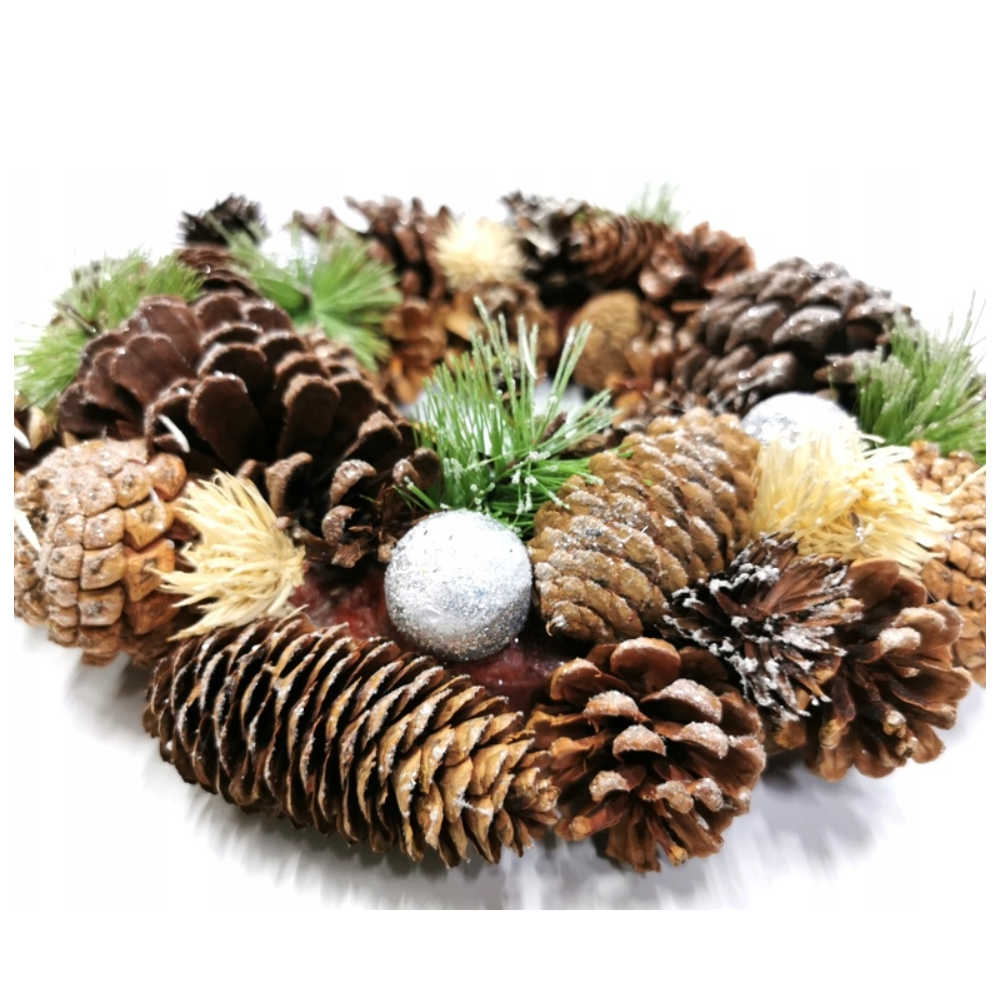 Coronita de craciun cu conuri de pin pentru usa 32 cm gri - eMAG.ro