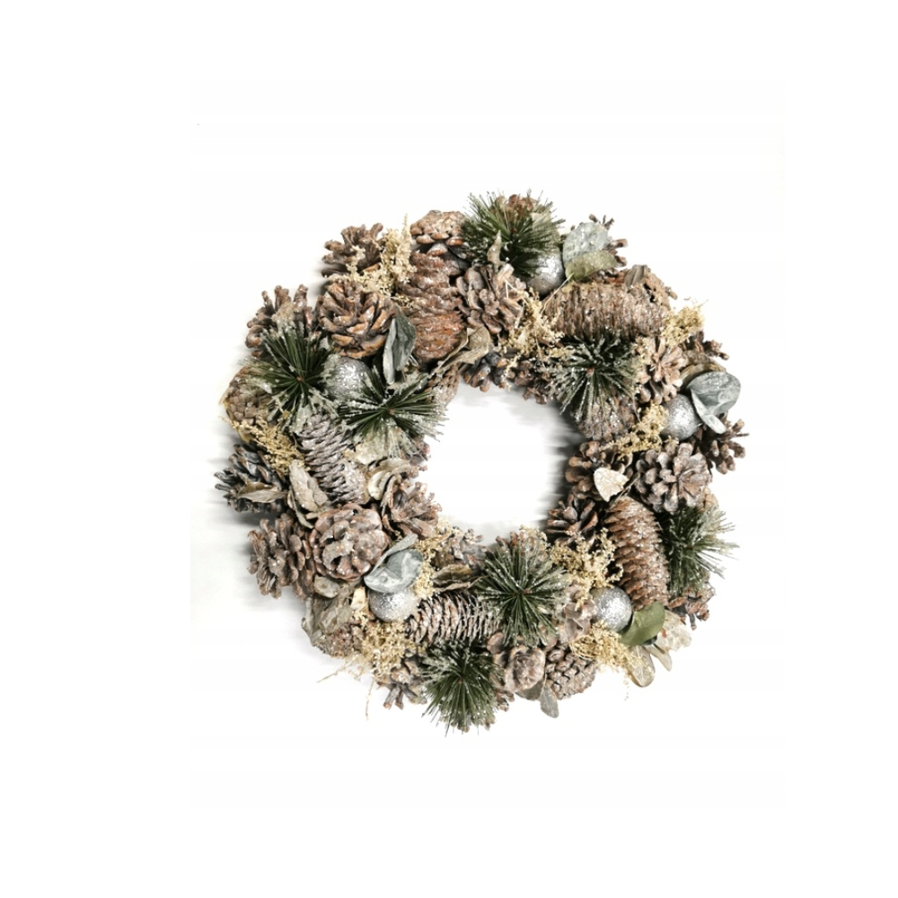 Coronita de craciun cu conuri de pin pentru usa 32 cm gri-maro - eMAG.ro