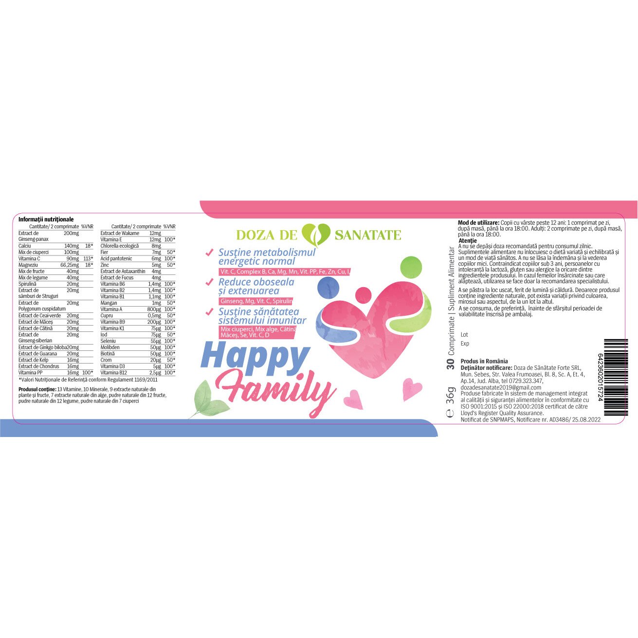Supliment alimentar multivitamine, Doza de Sanatate, Happy Family, 30 ...