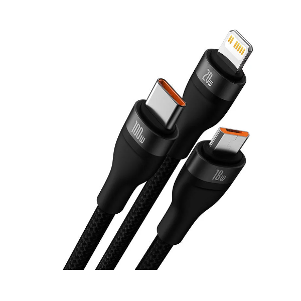 Cablu, Baseus, 3 in 1, USB C la Lightning, USB C/micro USB, 1,5 m, 100 ...