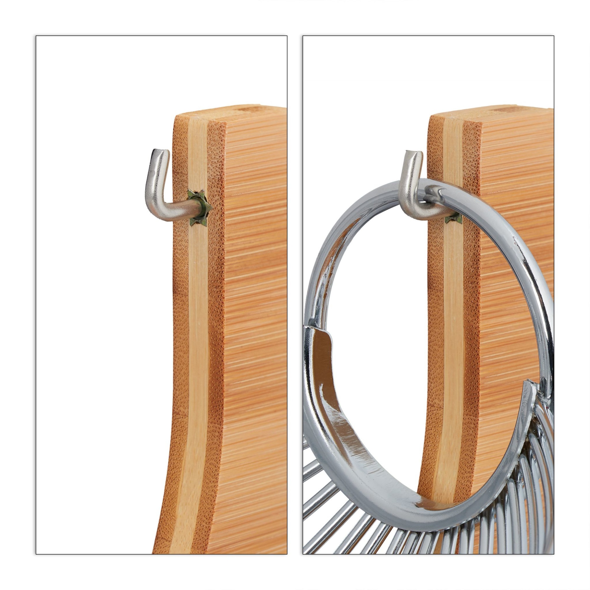 Cos pentru fructe Relaxdays, din inox si bambus, 18.5 x 38 x 23 cm ...