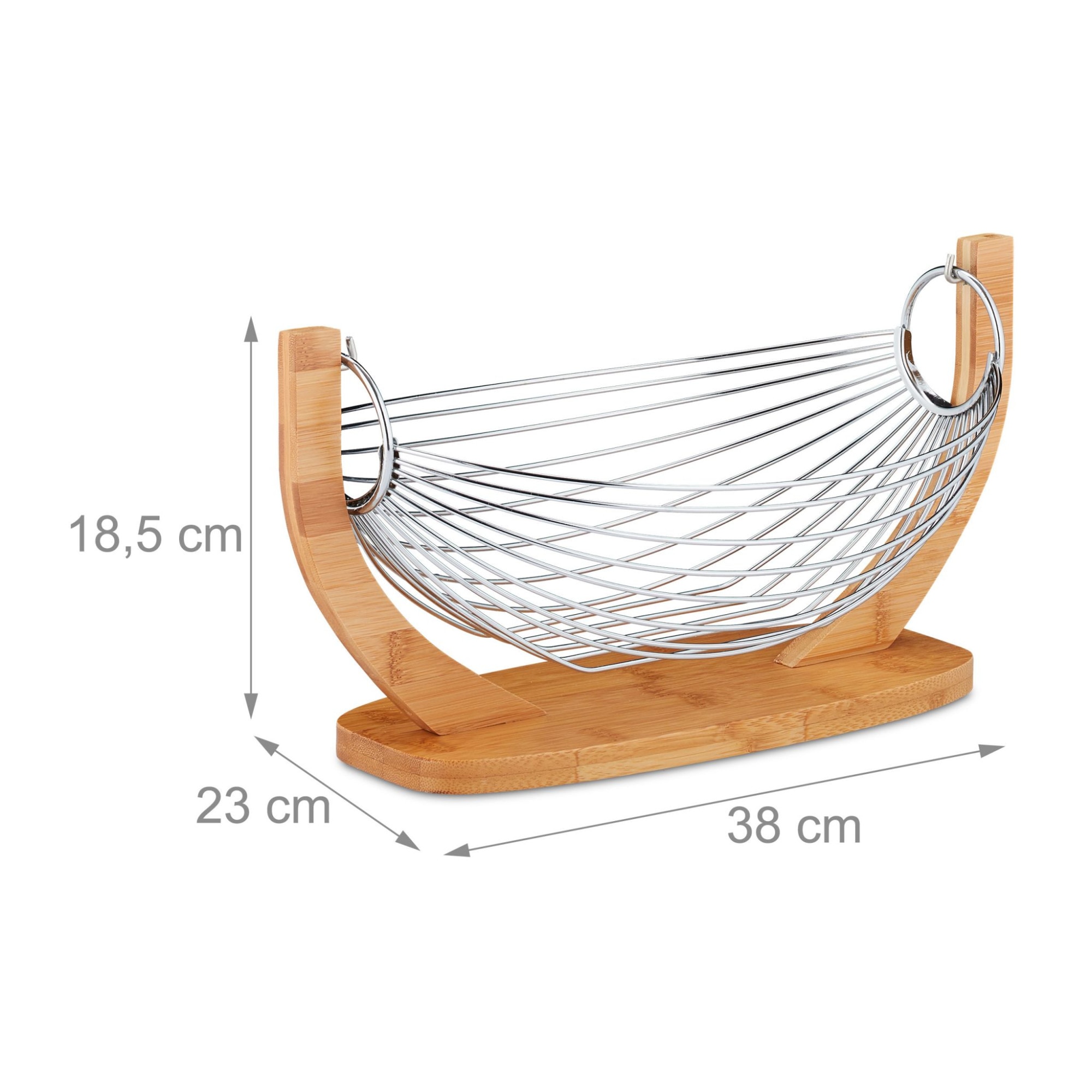 Cos pentru fructe Relaxdays, din inox si bambus, 18.5 x 38 x 23 cm ...