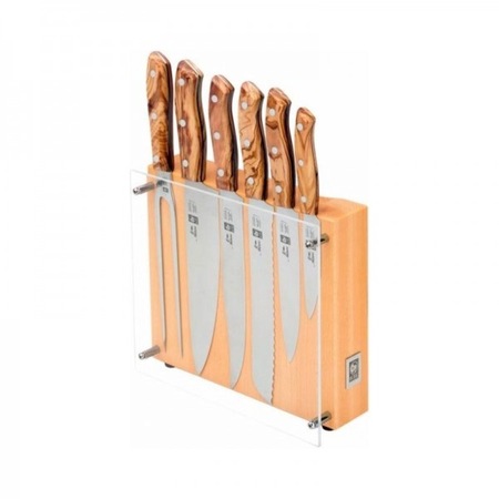 Set 5 cutite de bucatarie cu suport si furculita pentru friptura, Icel ...