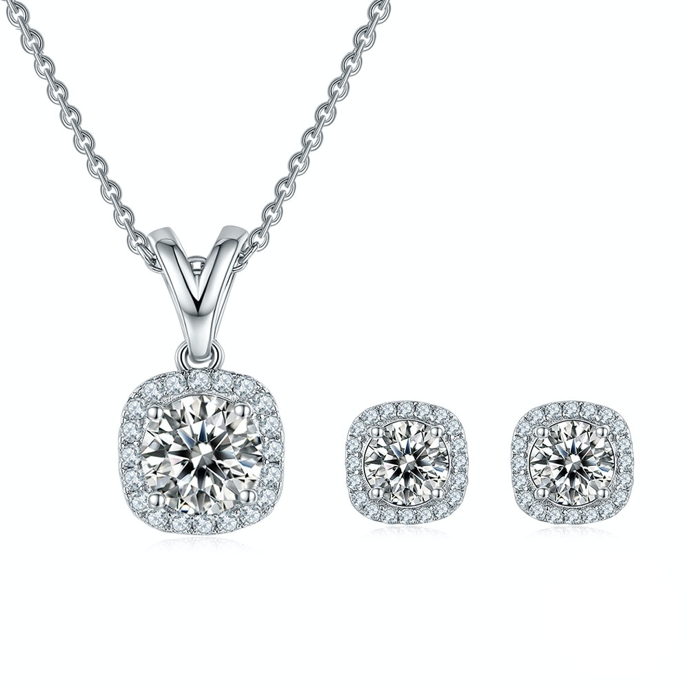 Set Colier si Cercei cu Diamant Moissanite, Argint 925 - eMAG.ro