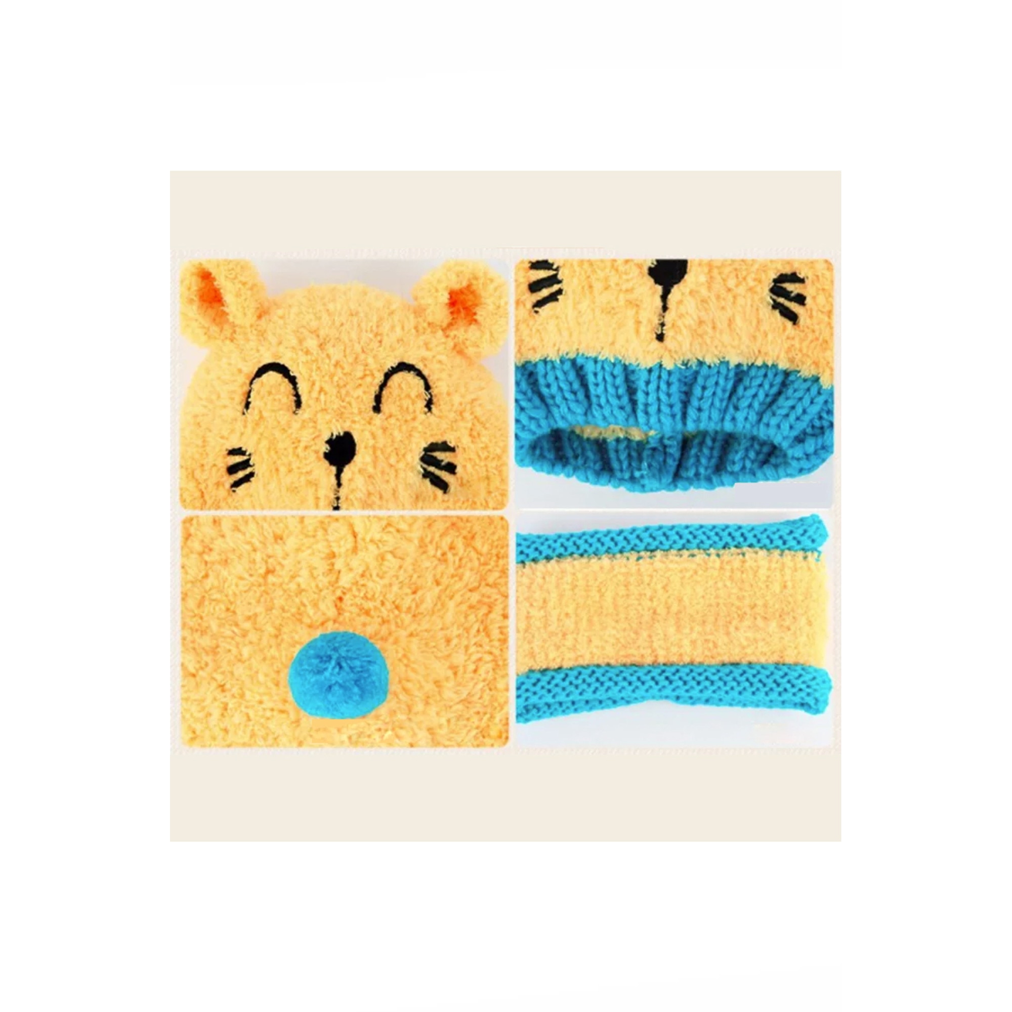 Set caciula si fular de iarna pentru copii, Model pisica, Galben ...