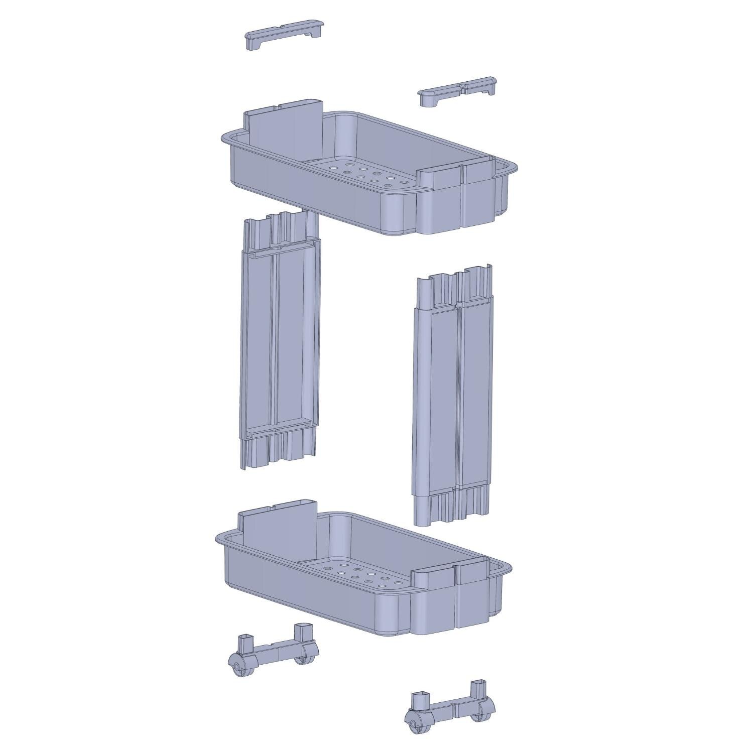 Raft mobil cu roti si 2 niveluri, tip etajera, 39 x 23 x H 47 cm ...