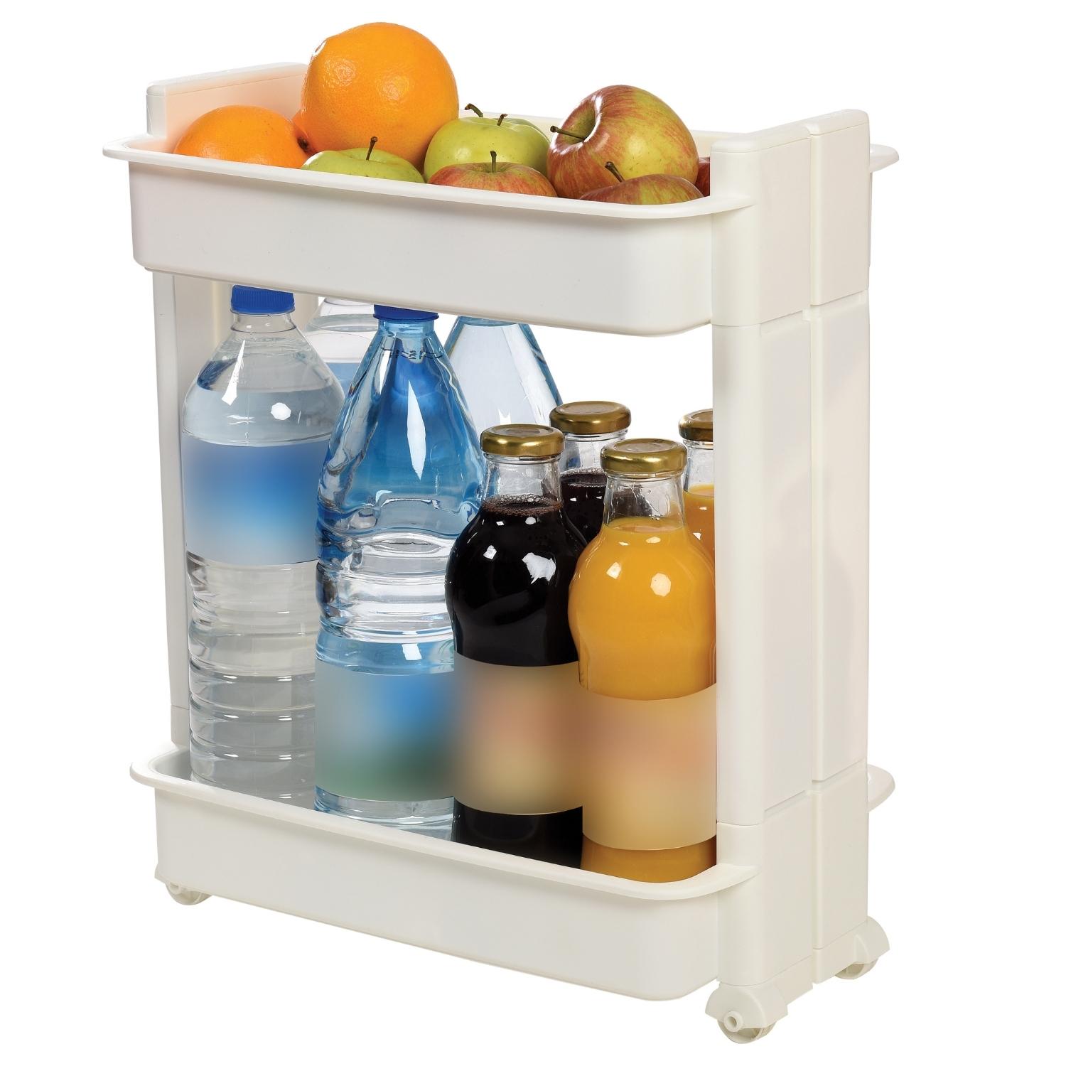 Raft mobil cu roti si 2 niveluri, tip etajera, 39 x 23 x H 47 cm, alb ...