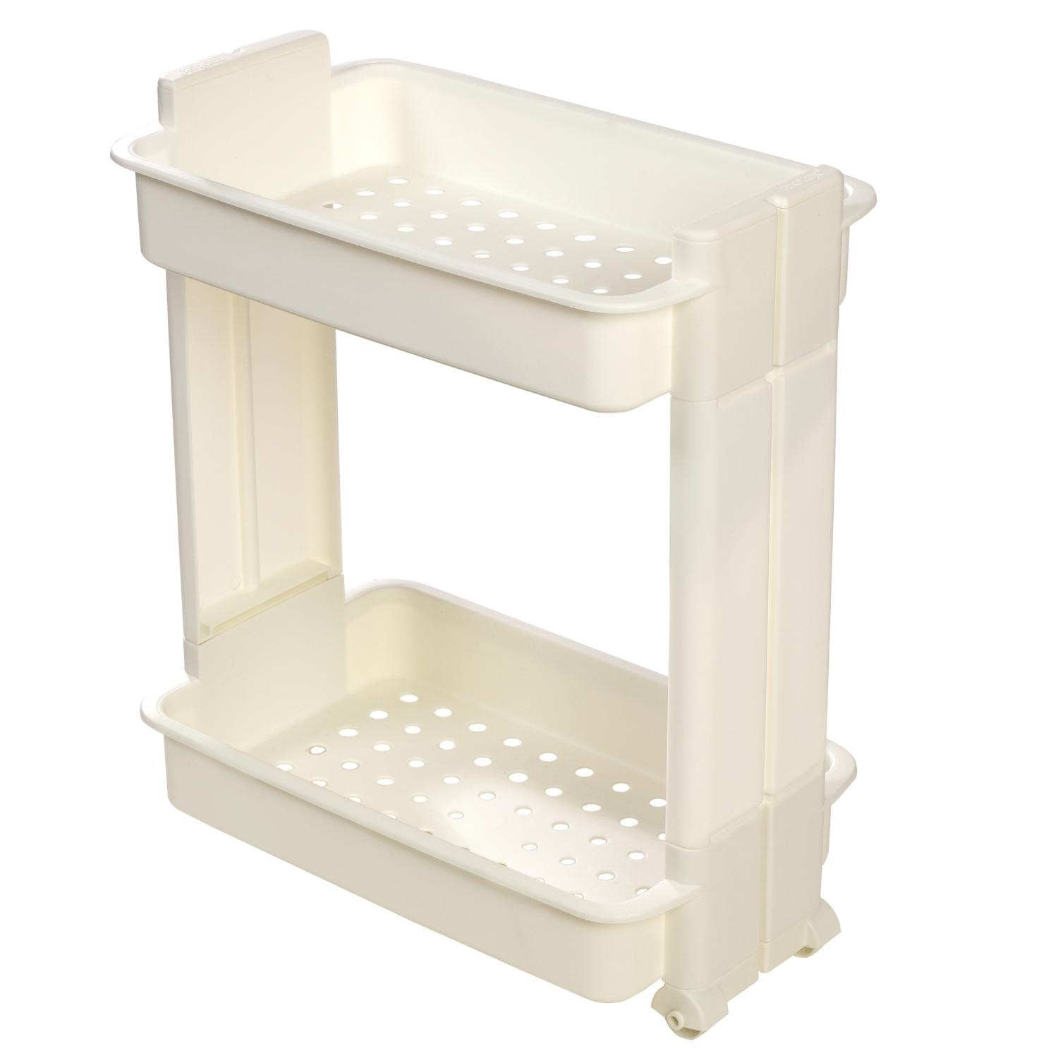 Raft mobil cu roti si 2 niveluri, tip etajera, 39 x 23 x H 47 cm, alb ...