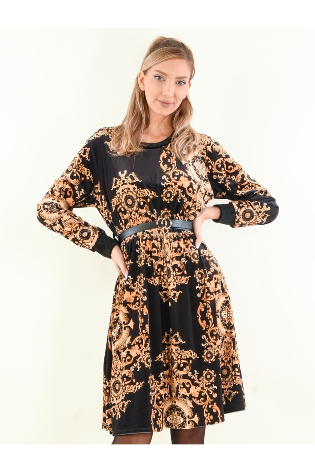 Rochie Clos Dama PrintGoldie Negru cu Auriu, M - eMAG.ro