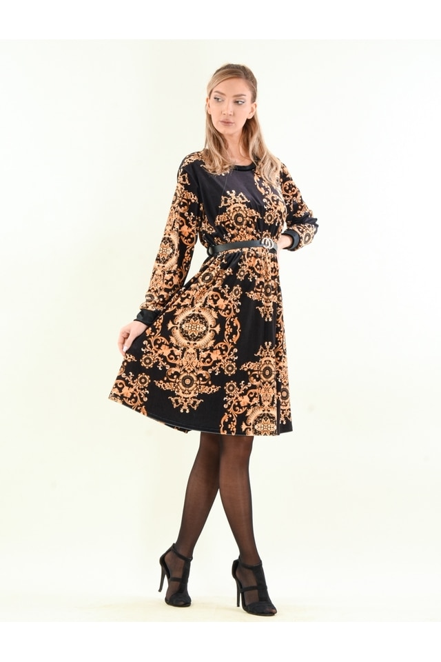 Rochie Clos Dama PrintGoldie Negru cu Auriu, M - eMAG.ro