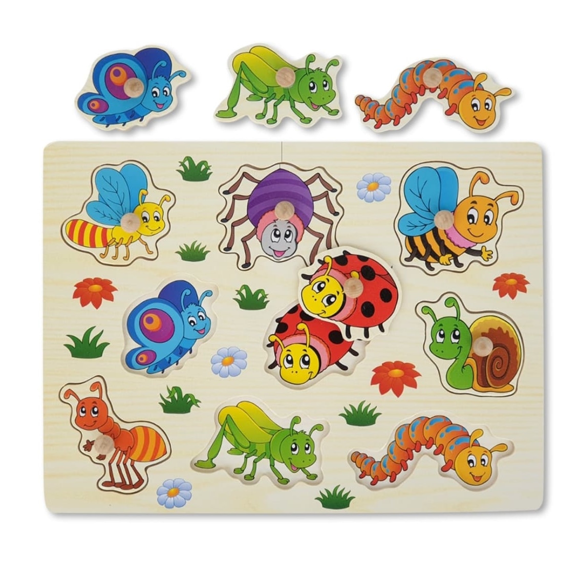 Puzzle din Lemn cu incastru, Insecte, Montessori, 9 piese - eMAG.ro