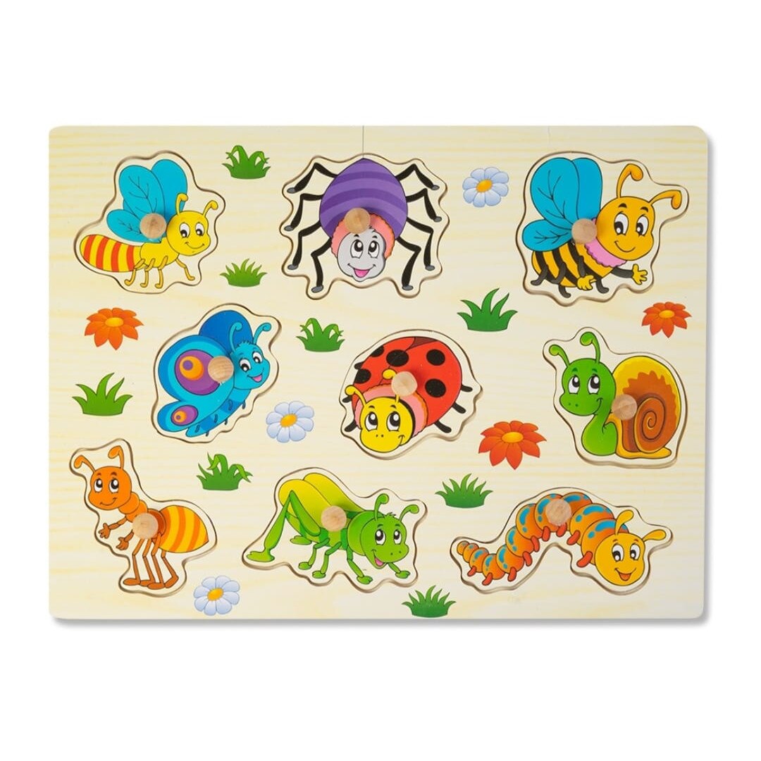 Puzzle din Lemn cu incastru, Insecte, Montessori, 9 piese - eMAG.ro