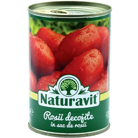 Rosii intregi decojite in suc de rosii la conserva, 425ml, Naturavit ...