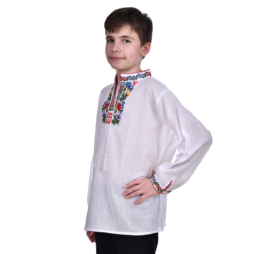 Ie populara baiat, alba, broderie florala, 4 - 5 ani, DNK0169 - eMAG.ro