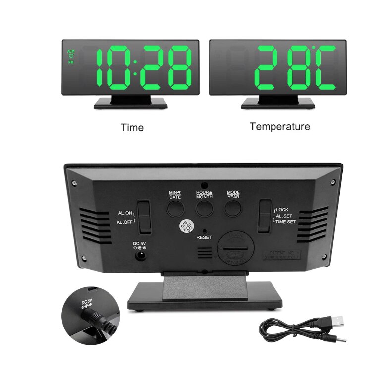 Ceas digital led mirror clock cu afisaj verde, DS-3618L - eMAG.ro