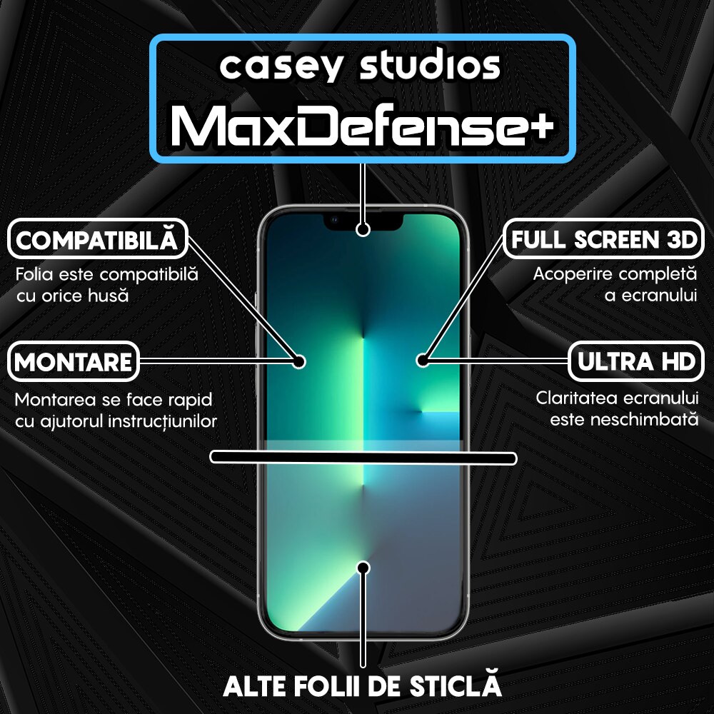 Set 3x Folie Sticla CASEY STUDIOS™ pentru iPhone 13 / 13 Pro, Sticla ...