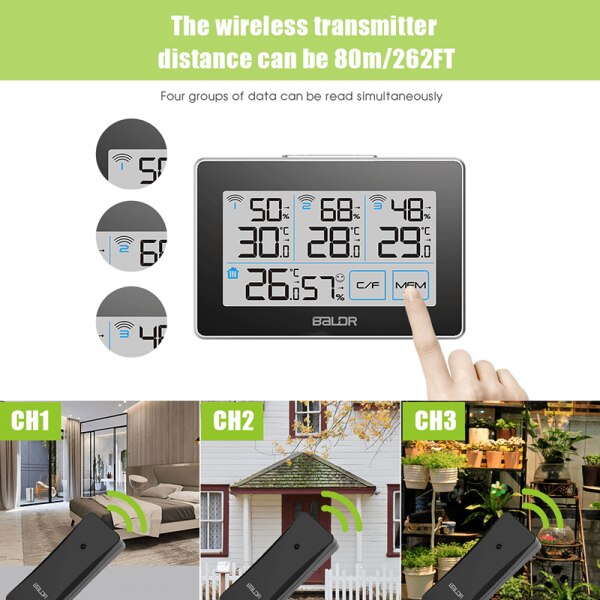 Statie meteo cu higrometru si 3 senzori externi, wireless, afisaj ...